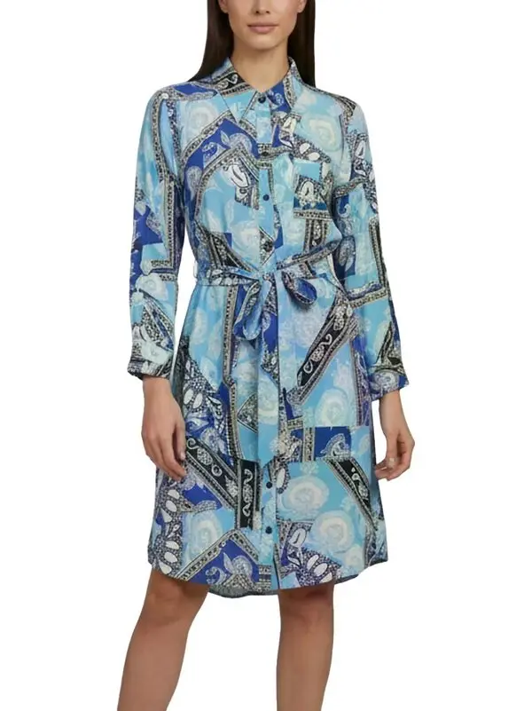 Diane Von Furstenberg Printed Silk Long Sleeve Dress - Blue