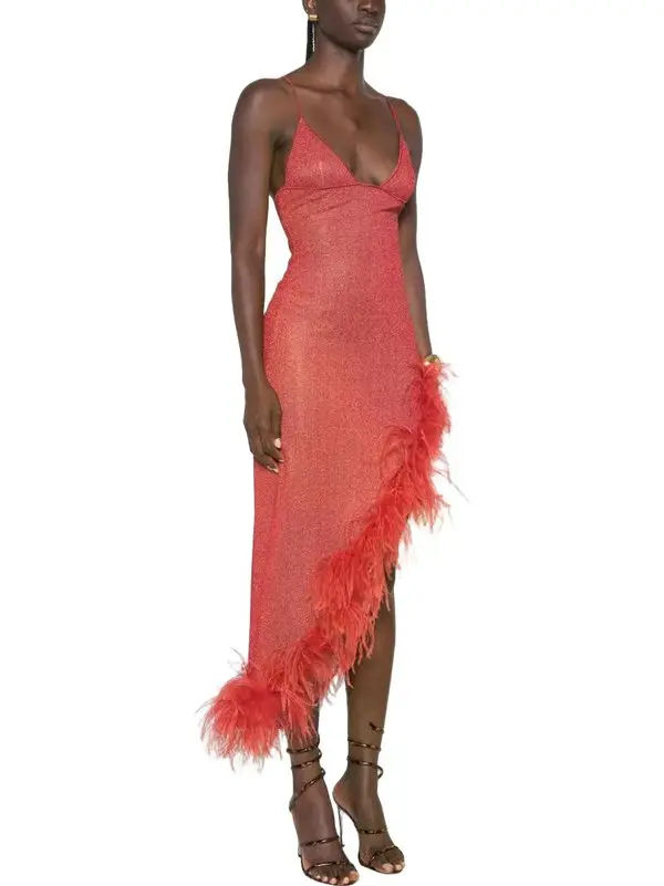 Oseree Lumière Plumage Asymmetric Dress - Red