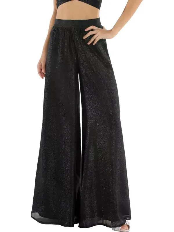CHARLOTTA GANDOLFO Glitter Effect Palazzo Pants - Black