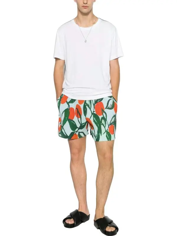 Issey Miyake Fruit Print Pleated Shorts - Blue