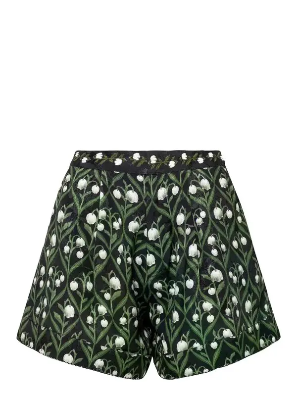Agua Bendita High-waist Floral Embroidery Shorts - Black