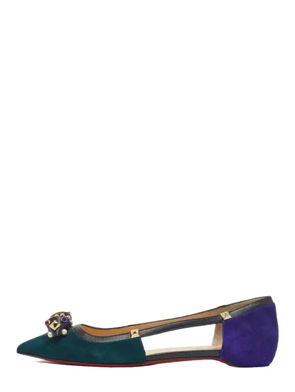 CHRISTIAN LOUBOUTIN Tudor Young Leather Flat Pumps - Green