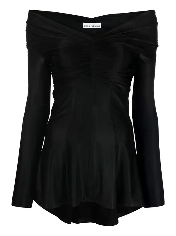 Rabanne Ruched Off-shoulder Flared Top - Black