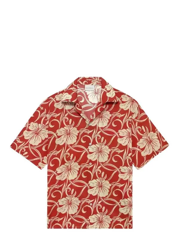 Drole De Monsieur Hibiscus-monogram Print Shirt - Red