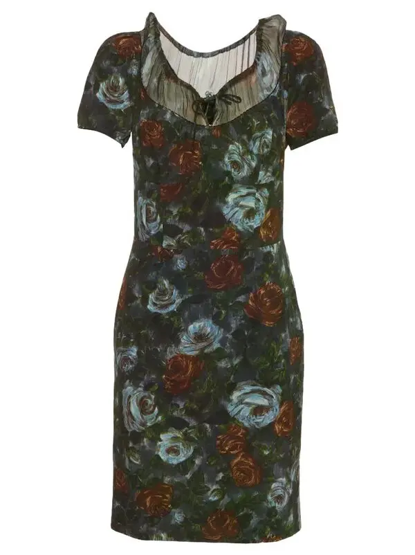 Dolce & Gabbana Floral Print Scoop Neck Mini Dress - Grey