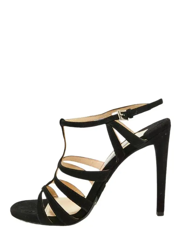 Prada Suede T-strap Heeled Sandals - Black