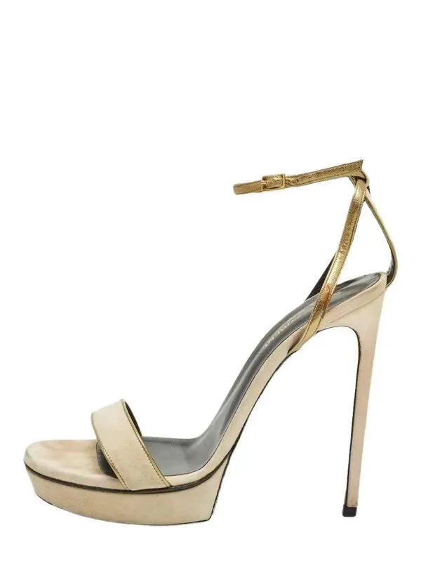 Saint Laurent Suede Heeled Sandals - Neutrals