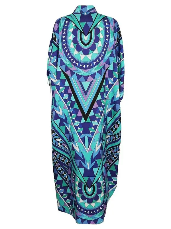 Emilio Pucci Geometric Print Silk Maxi Dress - Blue