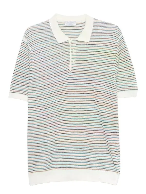 GRAN SASSO Striped Short-sleeve Polo Shirt - Neutrals