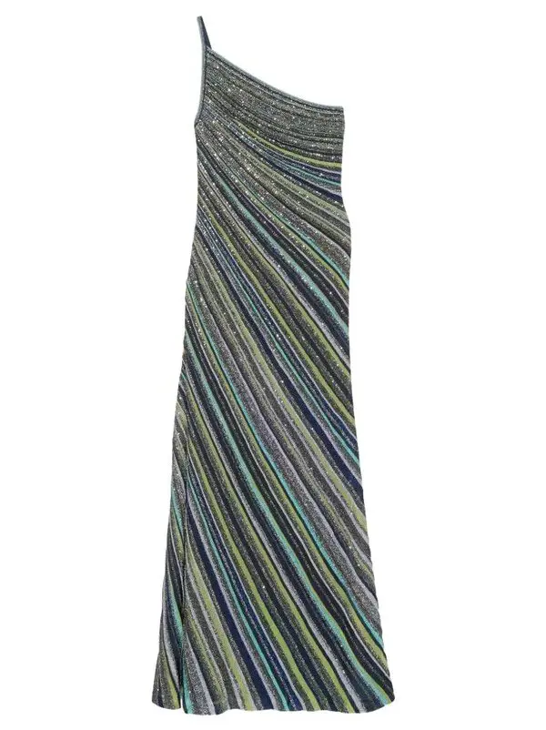 Missoni One-shoulder Maxi Dress With Green Sequin Embellishment - Blue