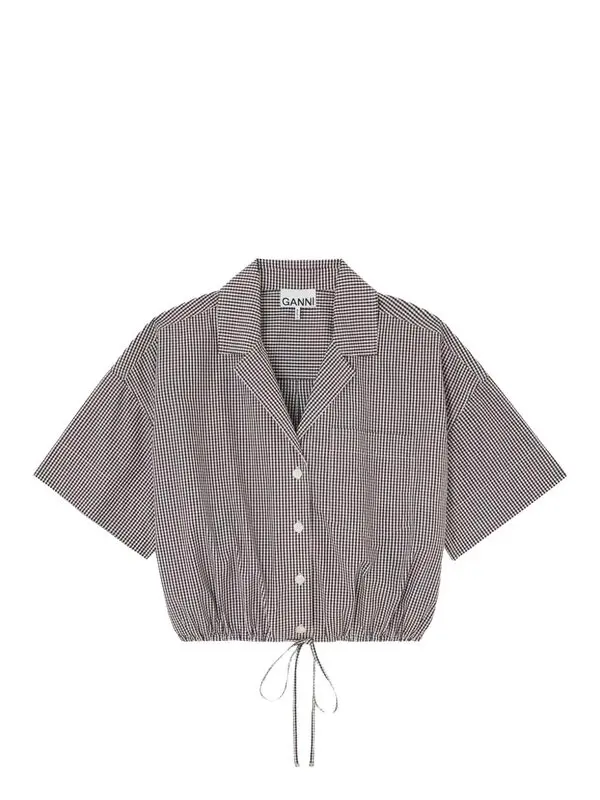 GANNI Check Cropped Shirt - Brown