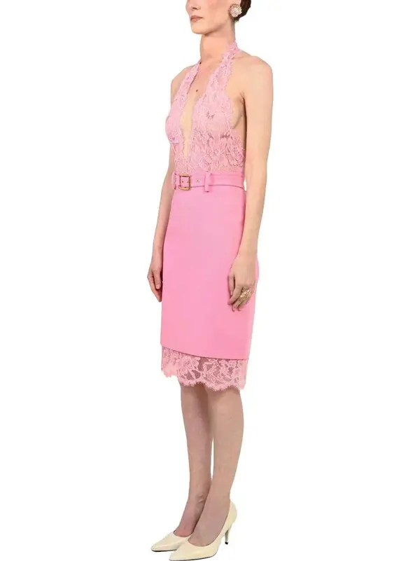 ROWEN ROSE Lace Halterneck Bodysuit - Pink