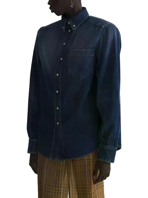 MUGLER Oversized Denim Shirt With Padded Shoulders - Blue