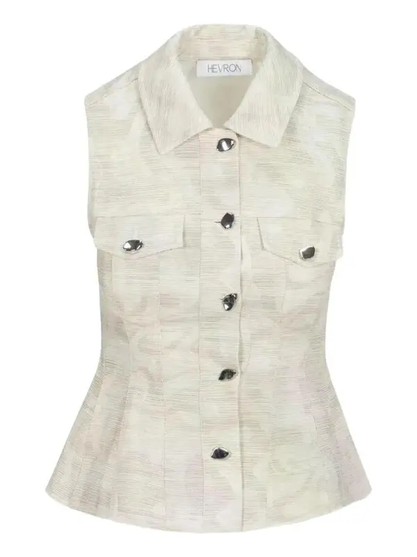 HEVRON Skylar Camouflage Print Peplum Top - Neutrals