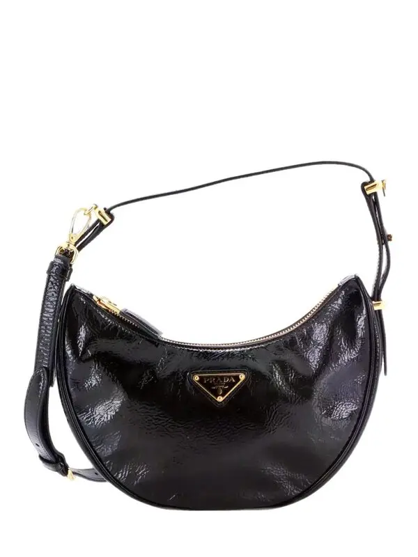 Prada Arqué Half Moon Vernice Small Hobo Bag - Black