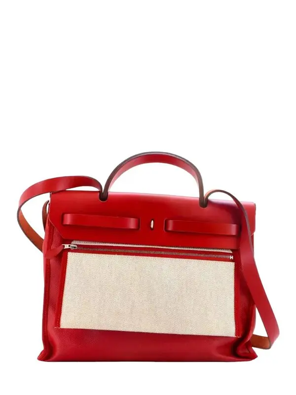Hermès Herbag Zip Berline 31 Shoulder Bag In Vache Canvas And Leather - Red