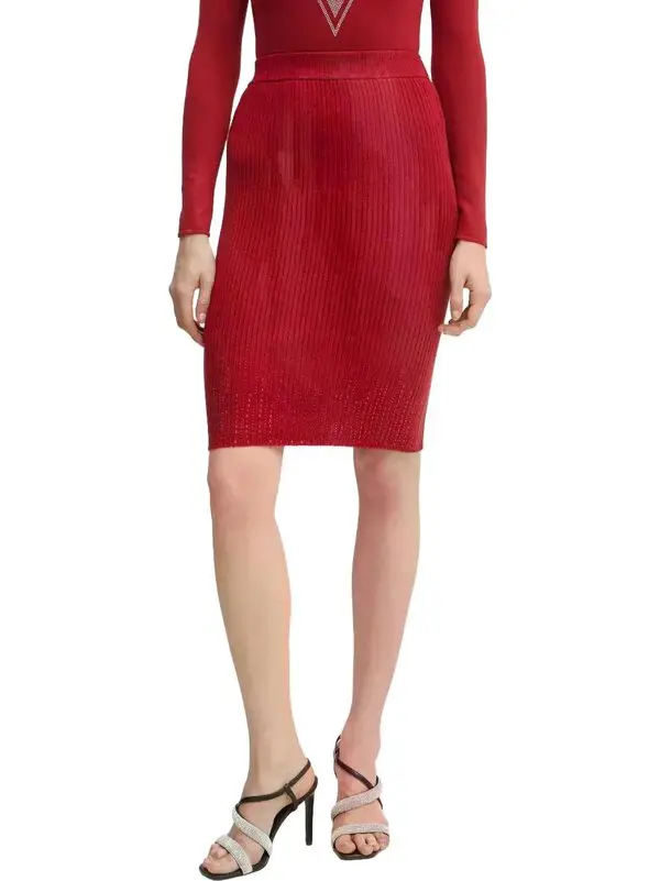 Guess Ribbed Knit Mini Skirt - Red