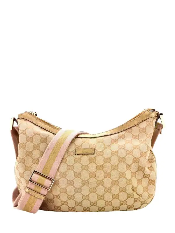 Gucci Gg Canvas Leather Medium Messenger Bag - Gold