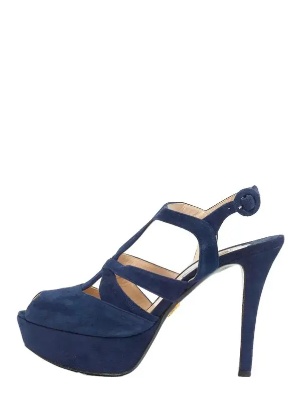 Prada Navy Suede Platform Ankle-strap Sandals - Blue
