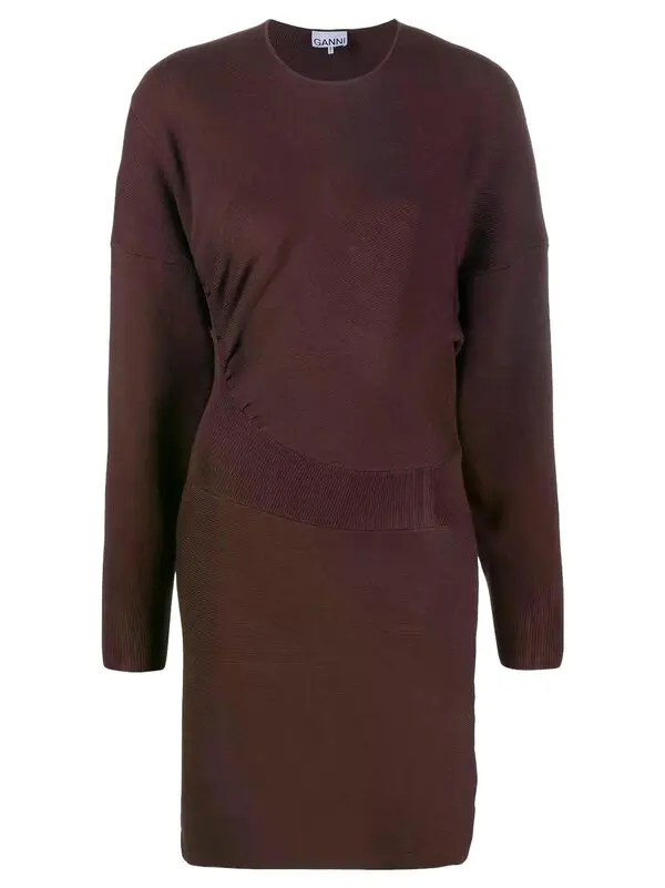 GANNI Asymmetric Mini Dress - Brown