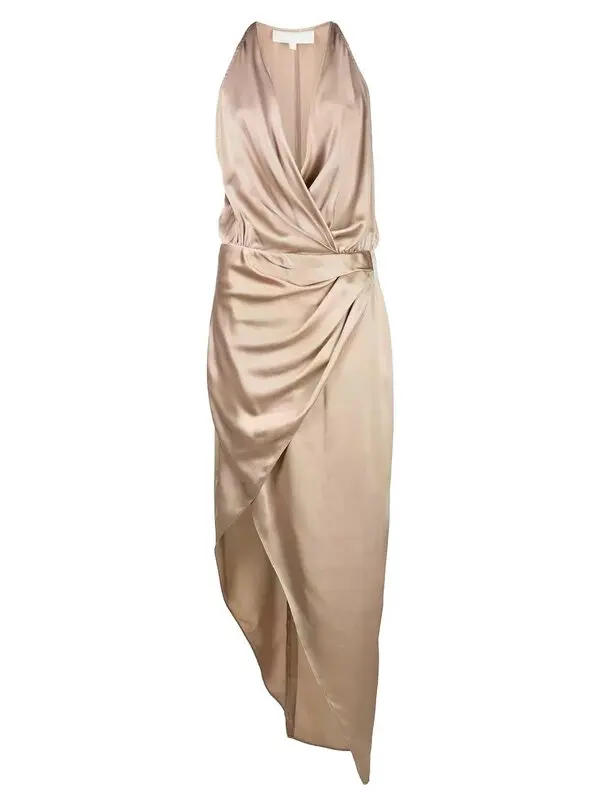 Michelle Mason Asymmetrical Halterneck Silk Dress - Brown