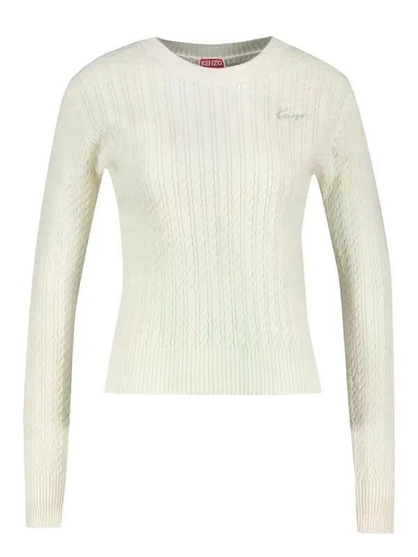 Kenzo Signature Embroidered Cable-knit Sweater - Neutrals