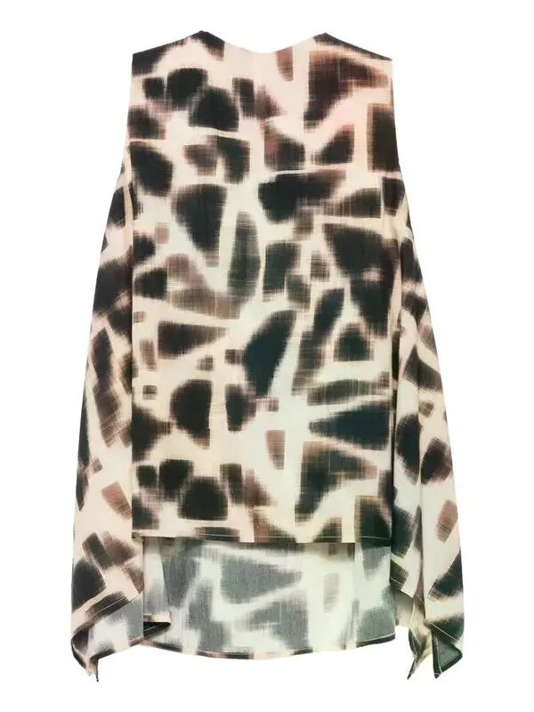 PSOPHIA Sleeveless Tie-neck Abstract Print Top - Neutrals