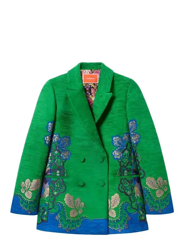 La DoubleJ Jagger Floral-jacquard Double-breasted Blazer - Green