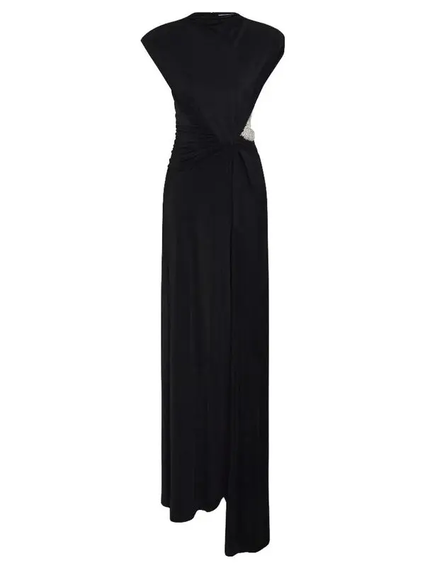 Rachel Gilbert Gathered Crystal-embellished Gown - Black