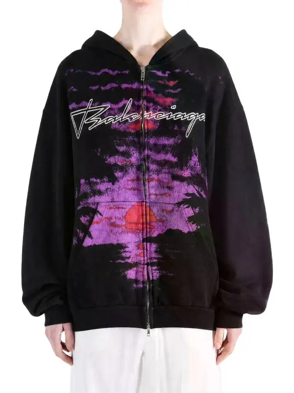 Balenciaga Graphic Print Zip-up Hoodie - Black