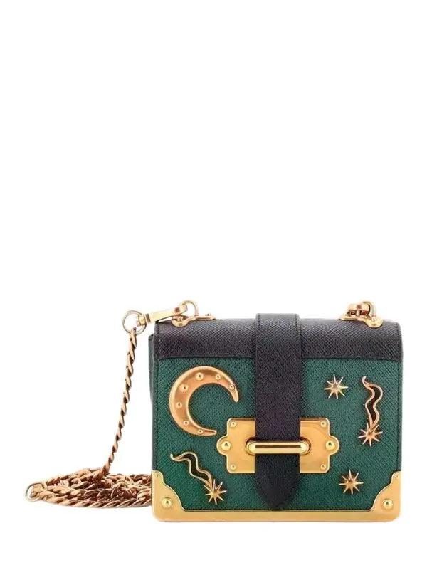 Prada Cahier Embellished Leather Micro Crossbody Bag - Black