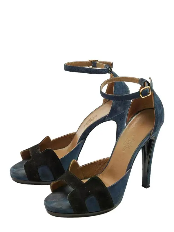 Hermès Suede Heeled Sandals - Blue