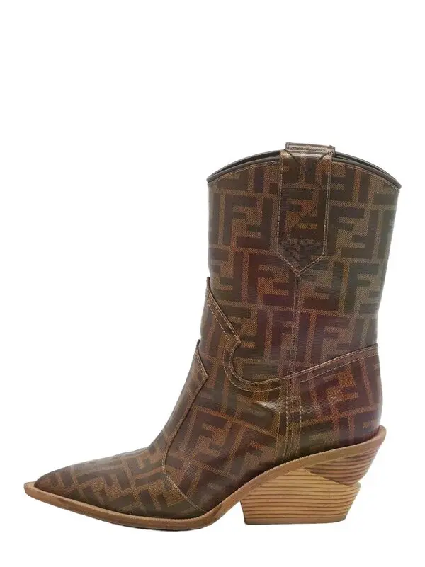 Fendi Zucca Pointed Toe Ankle Boots - Brown