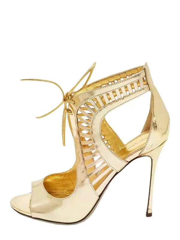 SERGIO ROSSI Tone Leather Lace-up Stiletto Sandals - Gold