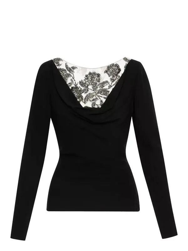 Oscar De La Renta Morning Glory Embellished Blouse - Black
