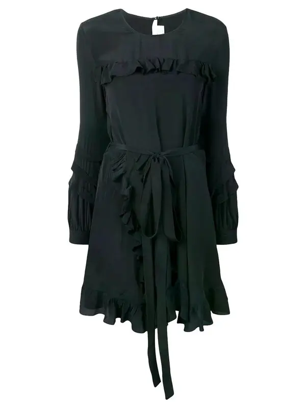 IRO PARIS Silk Blend Ruffle Detail Dress - Black