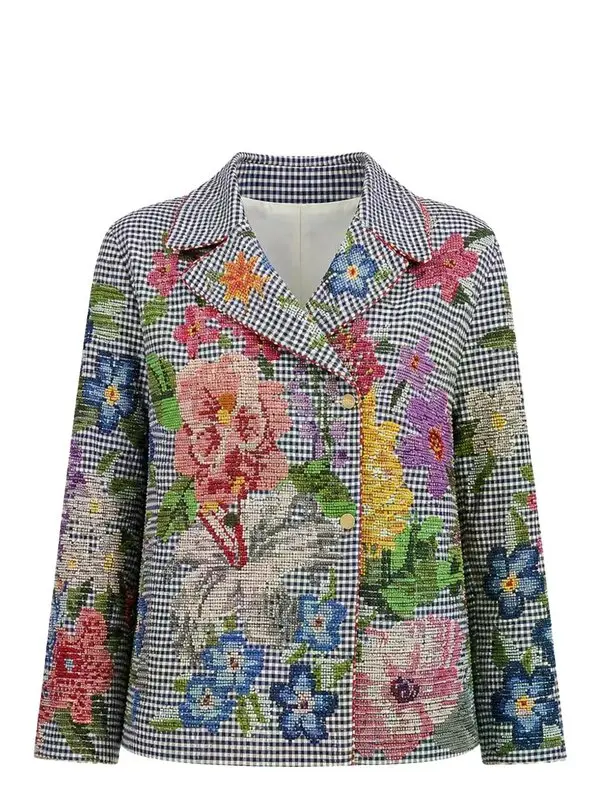 Pero Floral Embroidered Single-breasted Blazer - Blue
