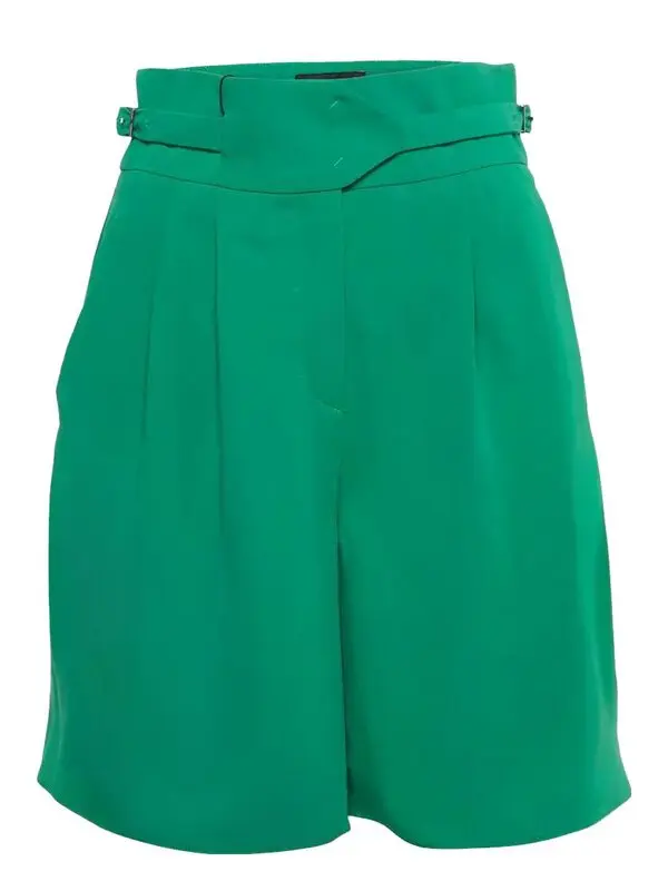 Emporio Armani Pleated Crepe Shorts With Buckled Side Tabs - Green