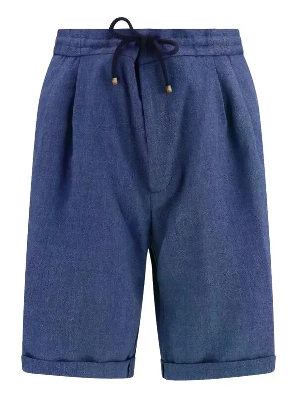 Brunello Cucinelli Herringbone Drawstring Waist Shorts - Blue