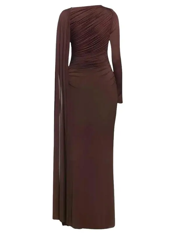 CHATS BY C.DAM Asymmetric Ruched Maxi Dress - Brown