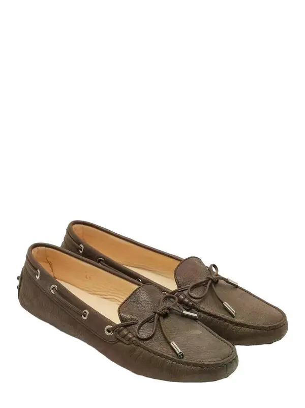TOD'S Leather Slip-on Loafers With Bow Detailing - Brown