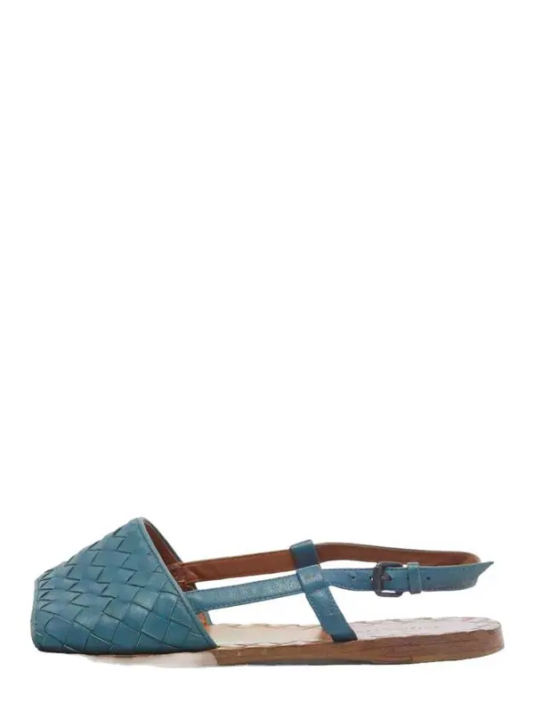 Bottega Veneta Leather Intrecciato Slingback Sandals - Blue