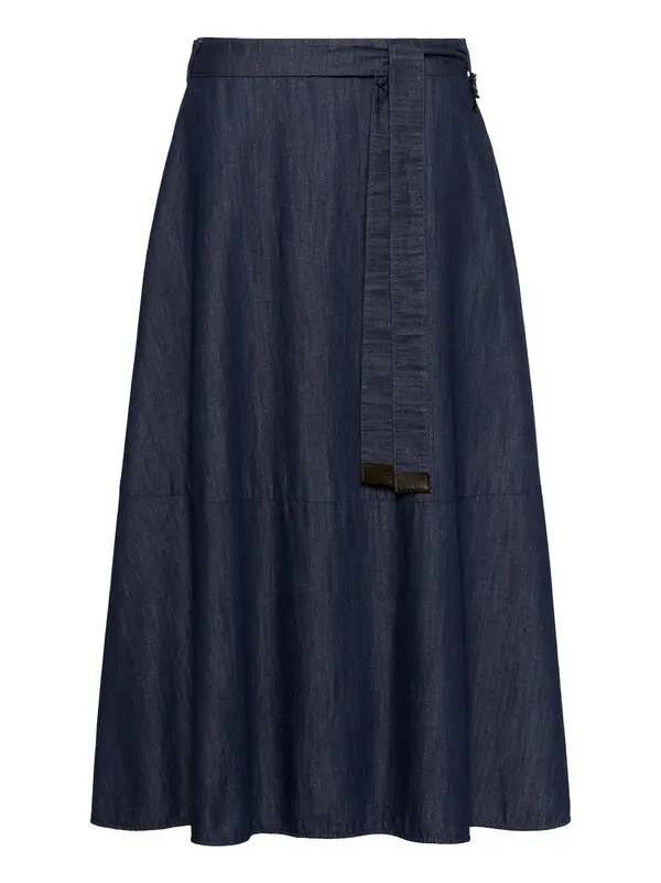 Max Mara Belted Denim Midi Skirt - Navy