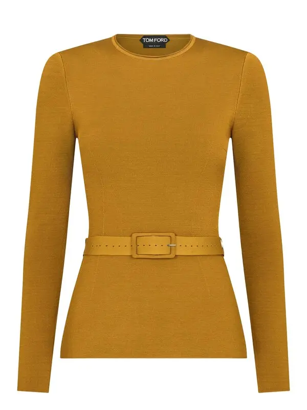 TOM FORD Long Sleeve Belted Sweater - Green