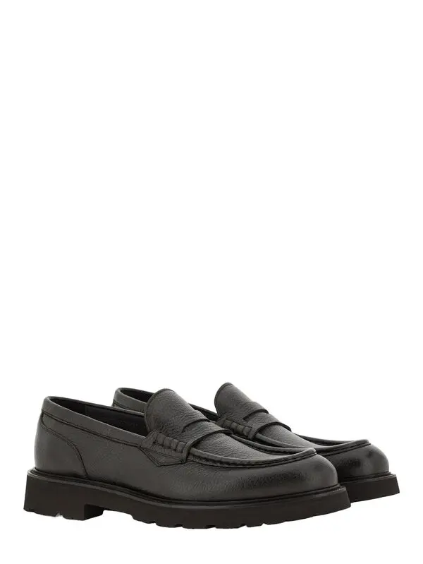 Canali Dark Deerskin Penny Loafers With Eva Rubber Sole - Brown