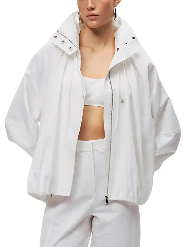 NOCTURNE Oversized Zip-front Jacket With Stand Collar - White