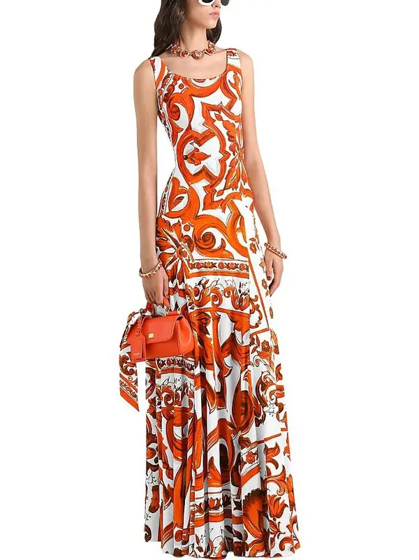 Dolce & Gabbana Majolica Print Organza Maxi Dress - Multicolor