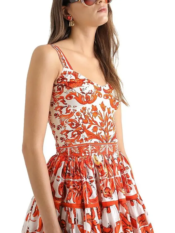 Dolce & Gabbana Majolica Print Charmeuse Bustier Top - Multicolor