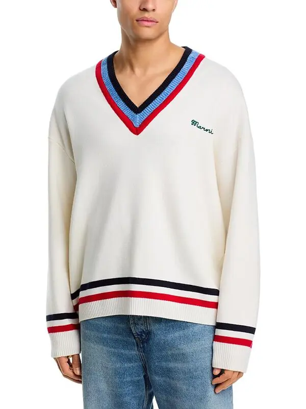 Marni Striped V-neck Sweater - Alabaster