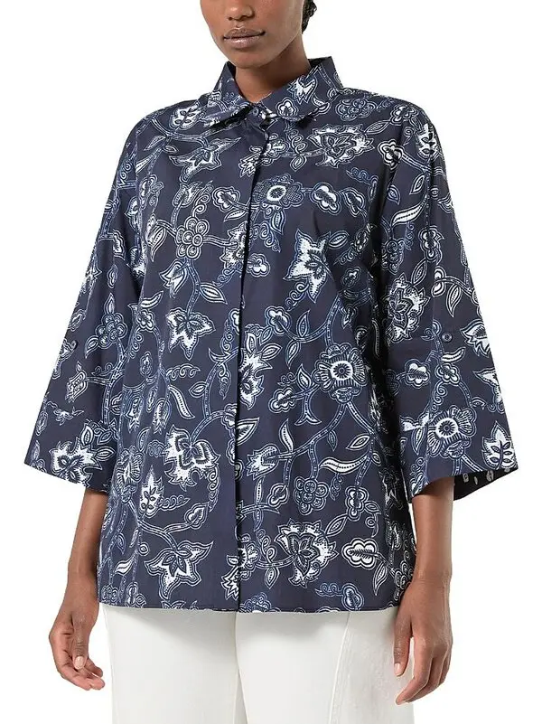 Marina Rinaldi Floral Print Cotton Shirt - Navy